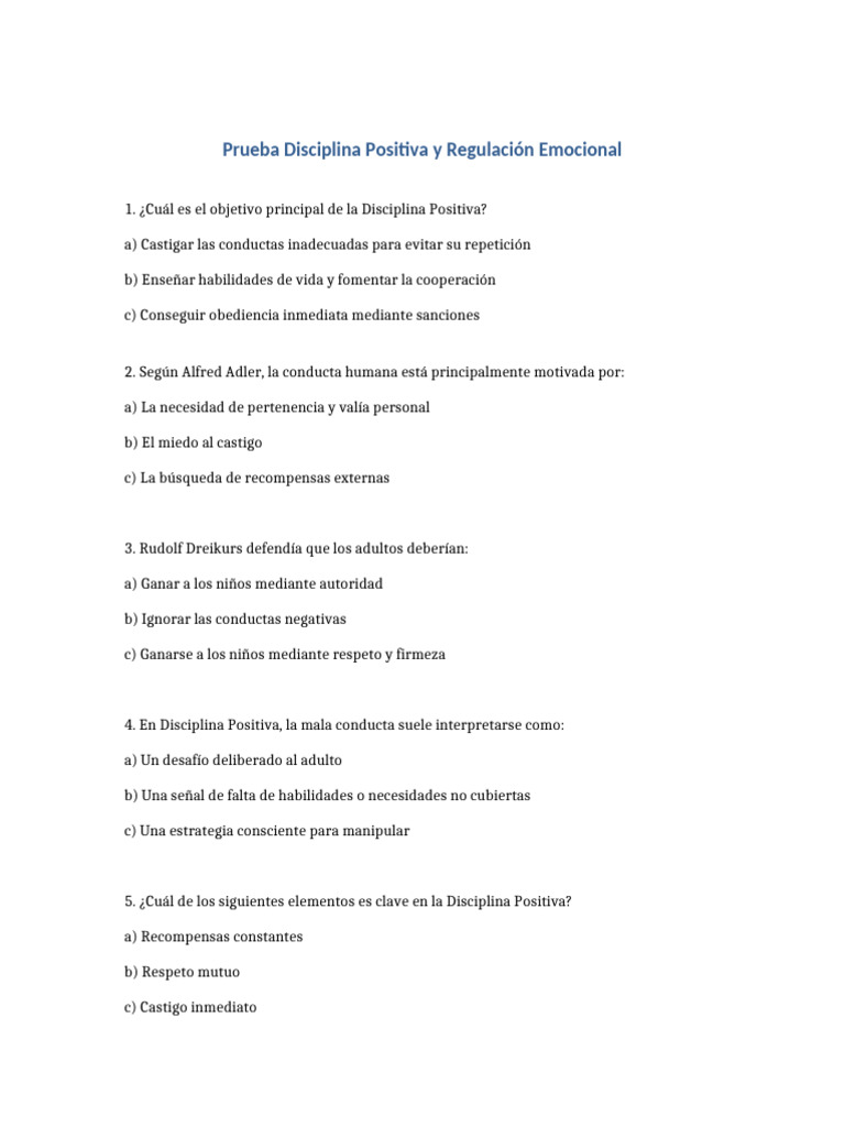 Examen Disciplina Positiva | PDF | Comportamiento | Adultos