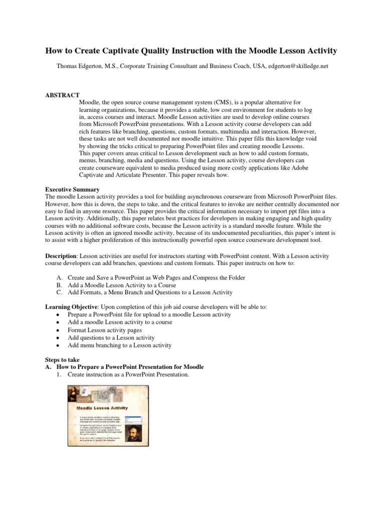 How To Create A Moodle Lesson Activity | PDF | Microsoft Power Point ...