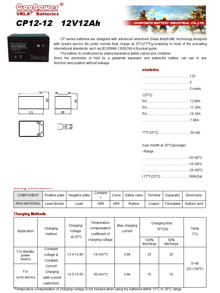 CP12-12 12V12Ah | PDF | Sulfuric Acid | Energy Production