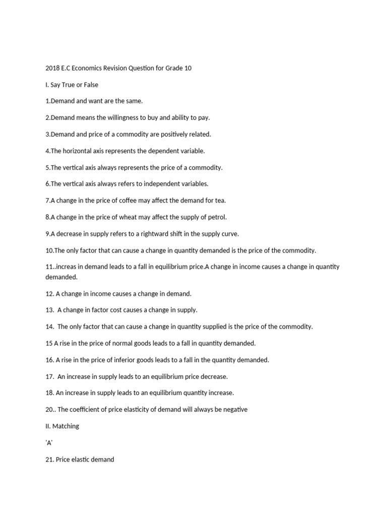 Eco Grade 10 unit 2 | PDF | Demand | Elasticity (Economics)