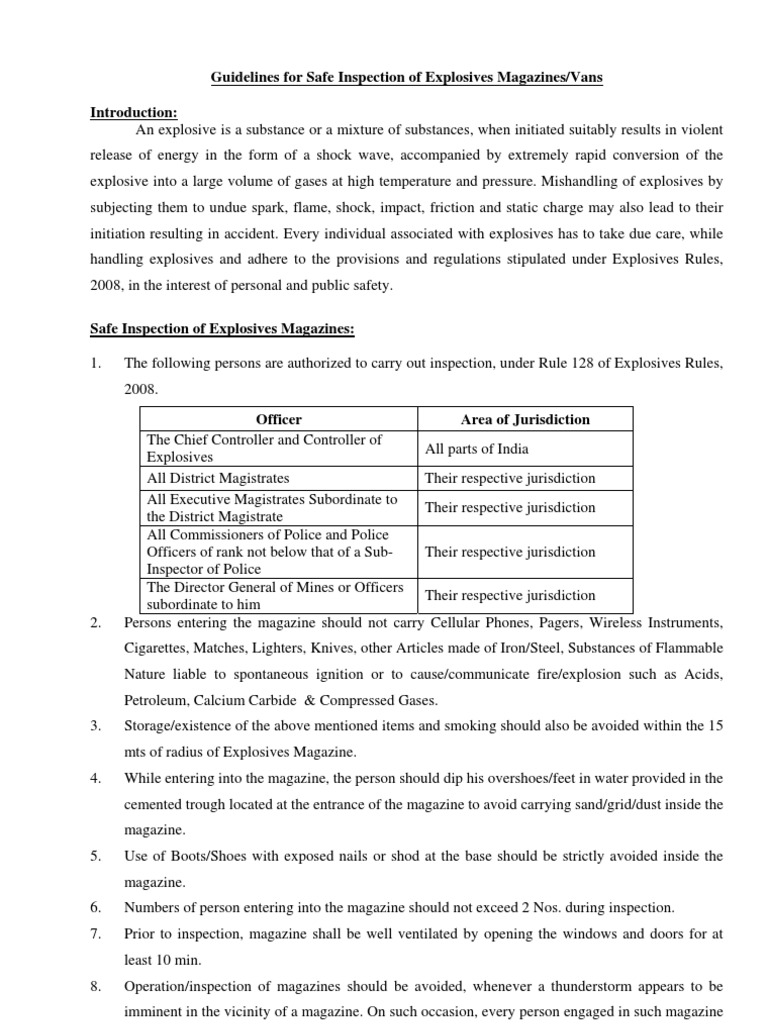 PESO Inspection Guidelines For Explosives Vans | PDF | Explosive ...
