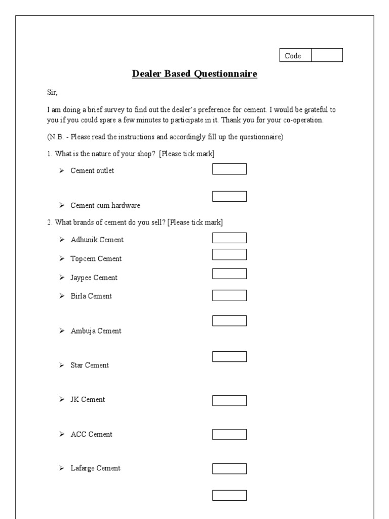 Dealer Based Questionnaire | PDF