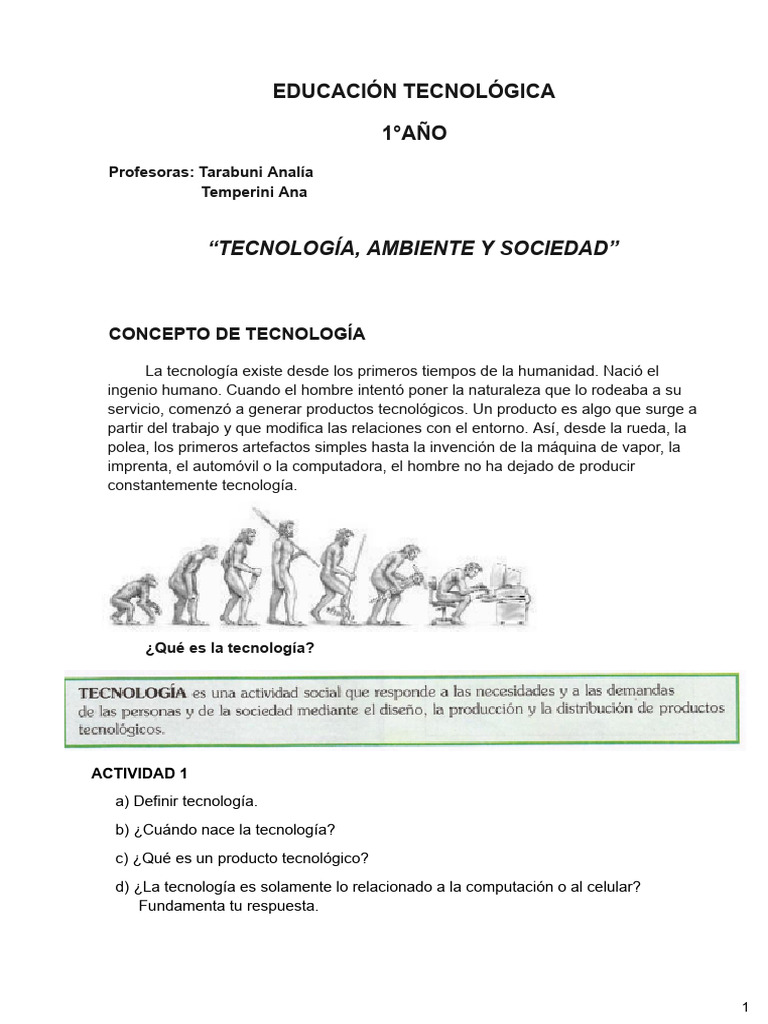 Tecnologia 1 A o 2026 | PDF | Entorno natural | Sociedad