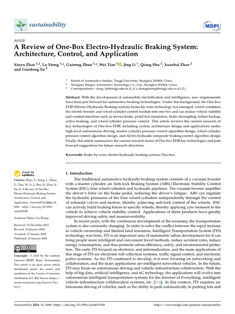 A Review of One-Box Electro-Hydraulic Braking System Architecture ...