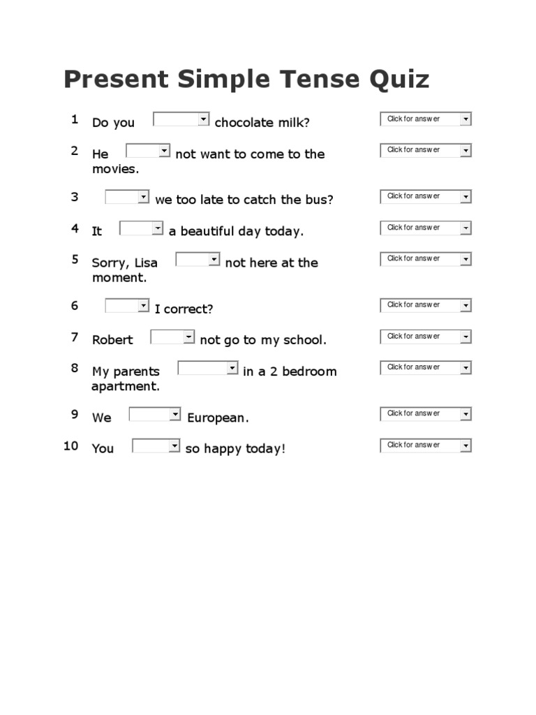 Present Simple Tense Quiz | PDF | Perfect (Grammar) | Grammatical Tense
