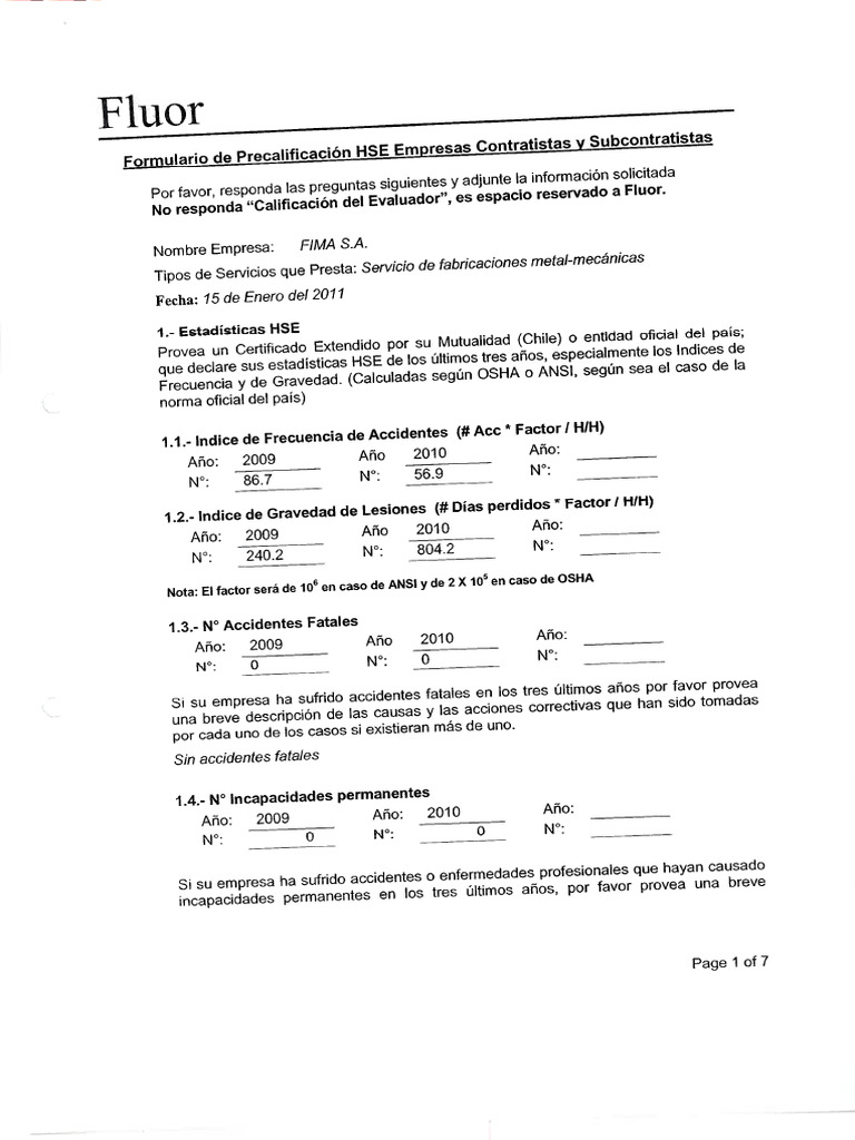 FLUOR-REPSOL Formulario Precalificación HSE | PDF