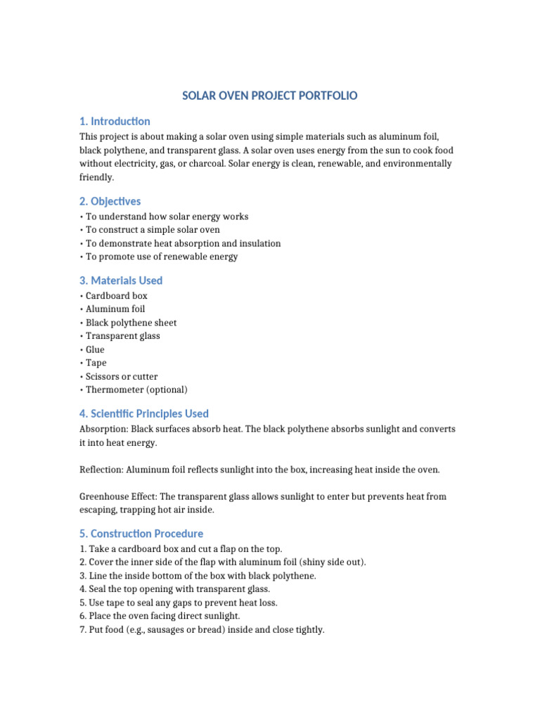 Solar Oven Project Portfolio | PDF