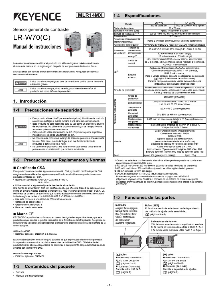 Keyence Lr-w70c Manual Sensor Color | PDF | Resistencia Eléctrica y ...