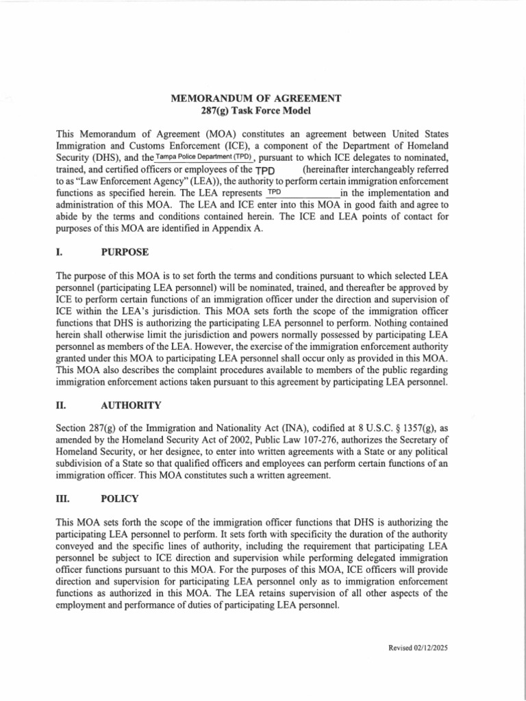 TampaPoliceDeptFL TFM MOA 02282025 | PDF | Legal Liability | United ...