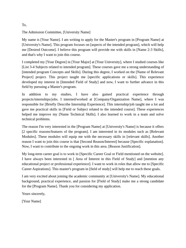 Motivational Letter Template | PDF