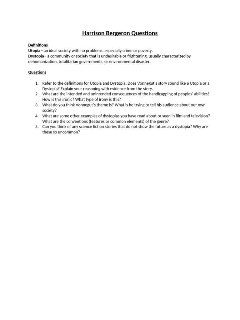 Harrison Bergeron Questions | PDF