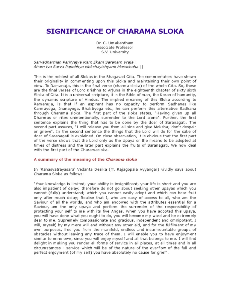 Significance of Charama Sloka | PDF | Sin | Religious Philosophical ...