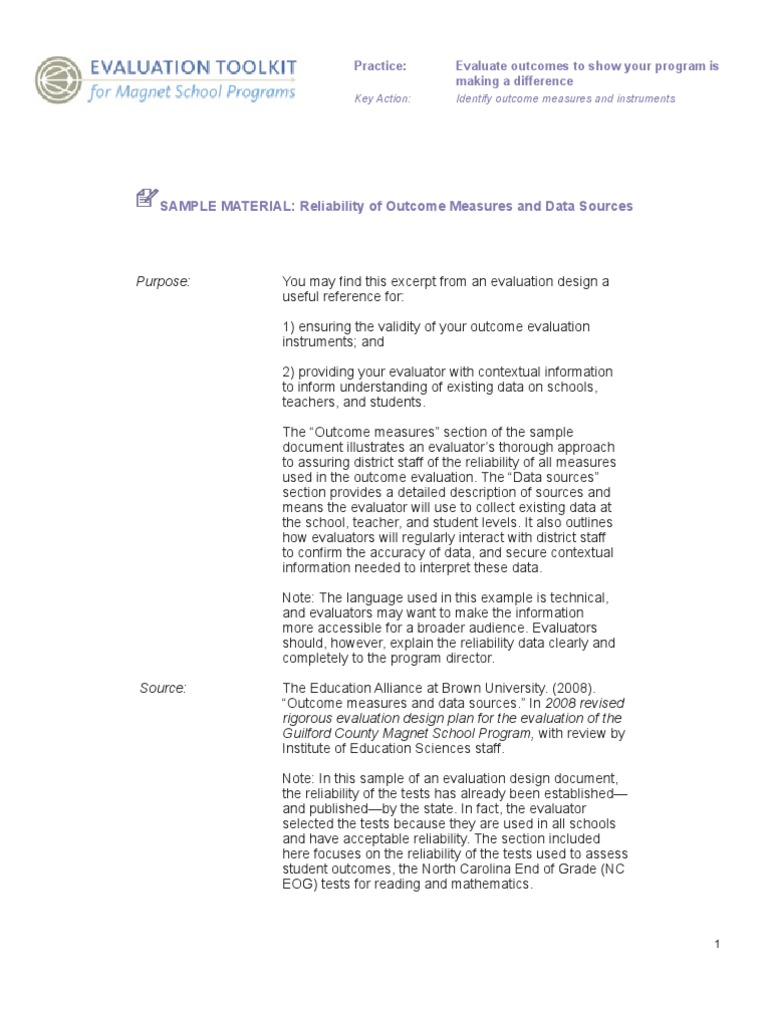 Reliability of Outcome Measures and Data Sources | PDF | Evaluation ...