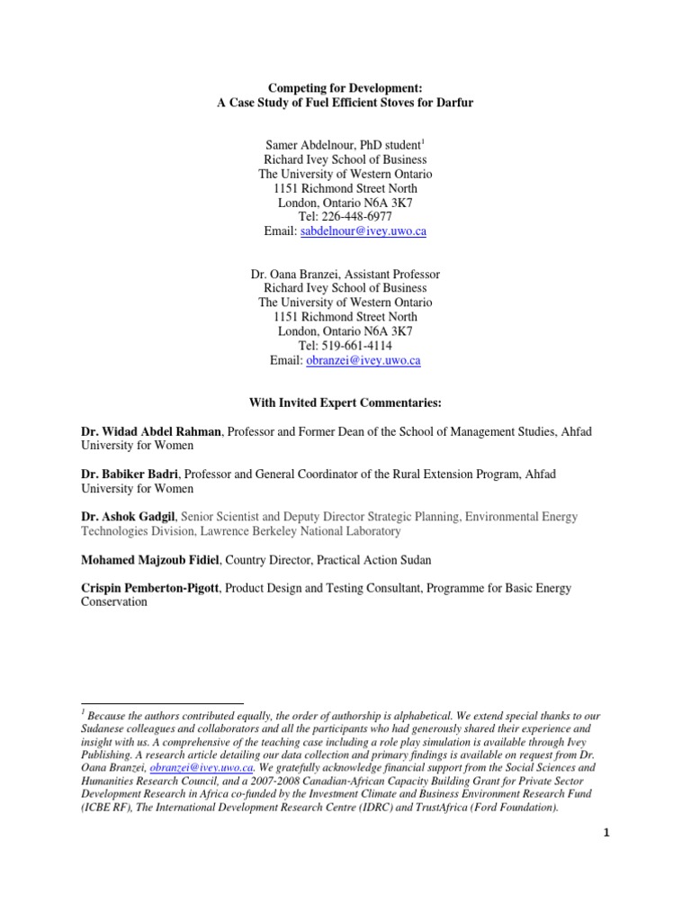 Case Study of Fuel Efficient Stoves For Darfur | PDF | Stove | Non Governmental Organization