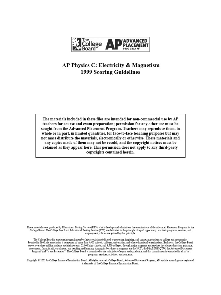 AP Physics c Electricity and Magnetism 1999 Scoring Guidelines | PDF