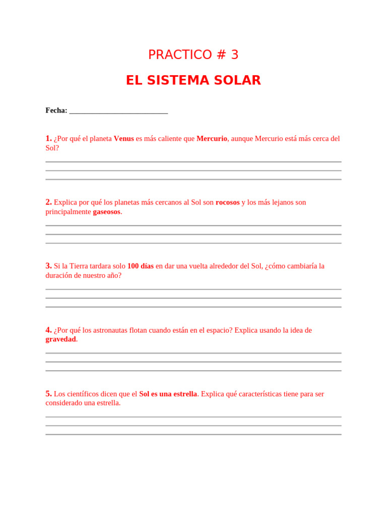 PRACTICO # 3 Sistema Solar | PDF | Planetas | Sistema solar