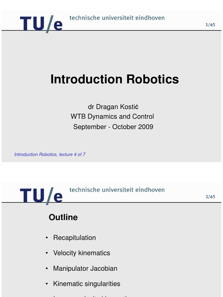 Introduction Robotics Lecture4 | PDF | Kinematics | Rotation Around A Fixed Axis