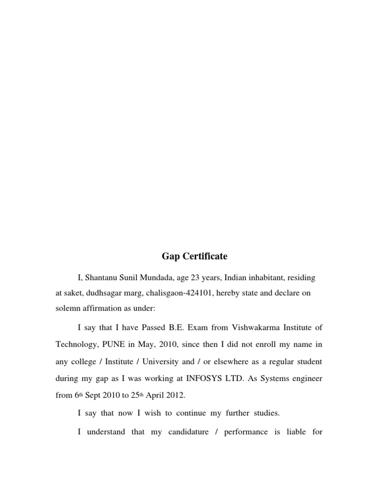 Typical Format of Gap Certificate New | PDF