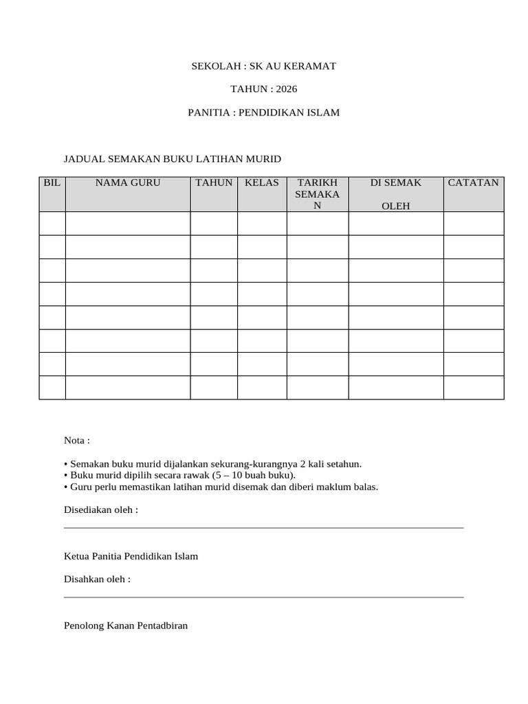 Jadual Semakan Buku | PDF