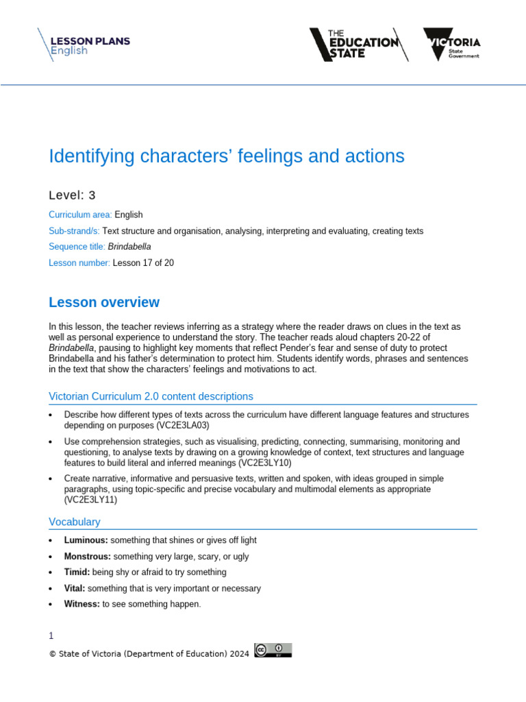 Lesson17 Identifying Characters Feelings and Actions E L3 S1B | PDF