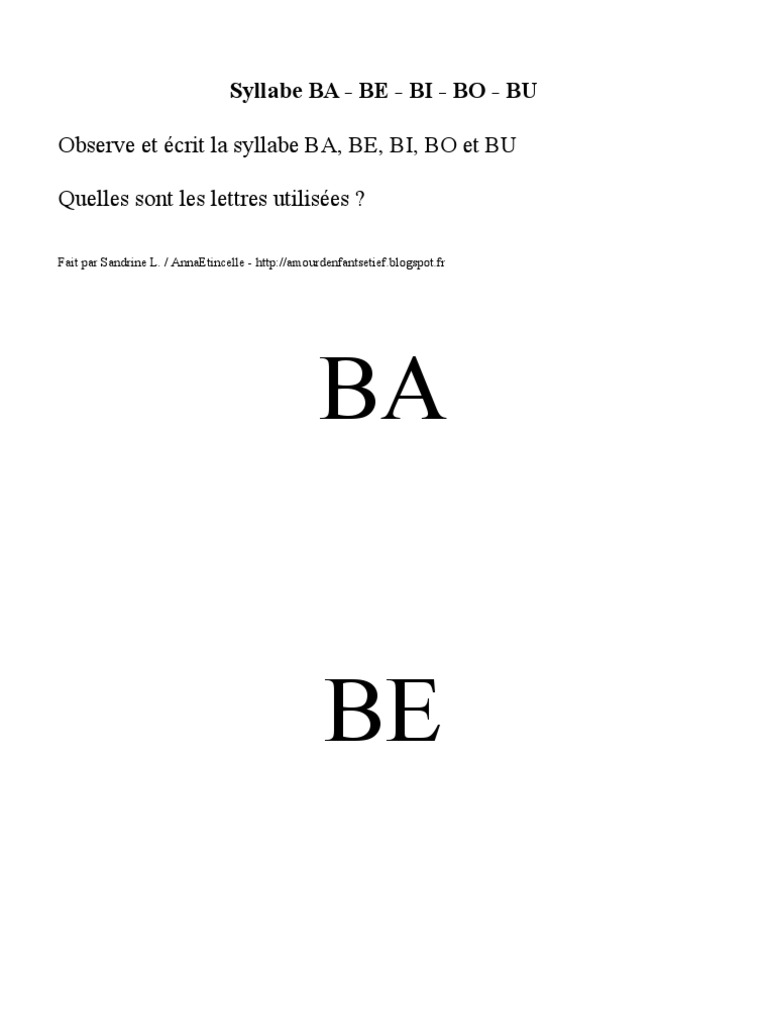 Apprendre les syllabes BA à BU | PDF