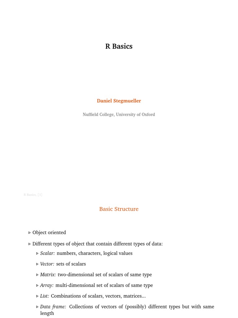 R Basics: Daniel Stegmueller | PDF | Array Data Structure | C ...