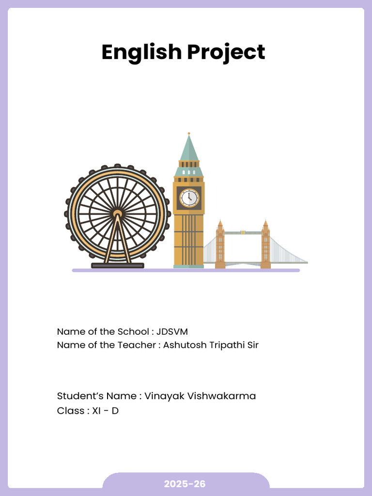 English Project Assessment Cover Page Document in White Purple Fun ...