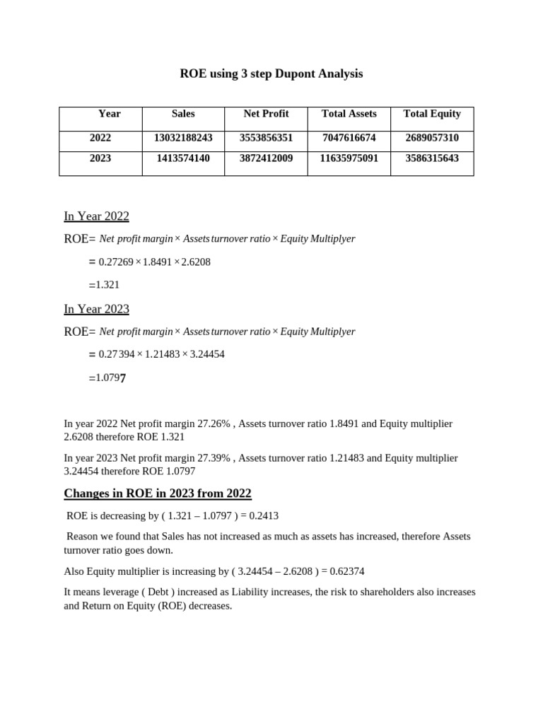 ROE Using 3 Step Dupont Analysis | PDF