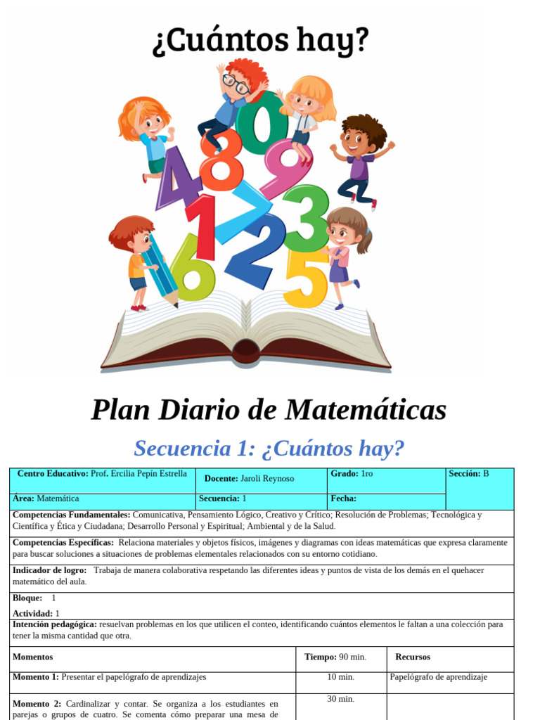 Plan Diario de Matemáticas | PDF | Pedagogía | Maestros