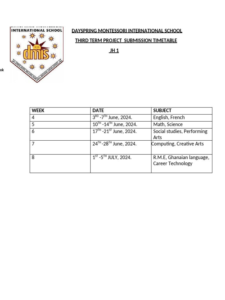 3rd Term Project Submission Timetable | PDF