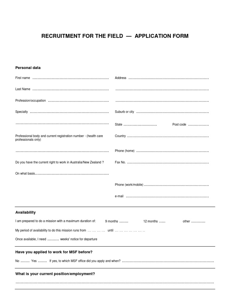 Recruitment Application Form General OCT2011 | PDF | Médecins Sans ...