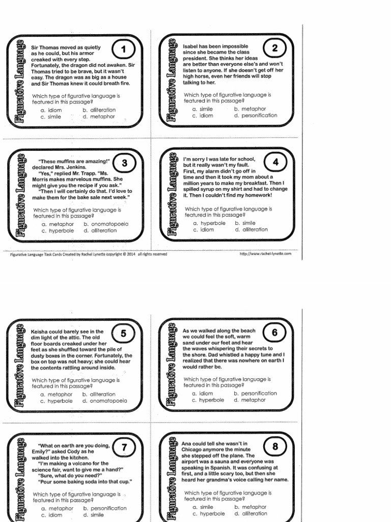 Figurative Language Task Cards (32) | PDF