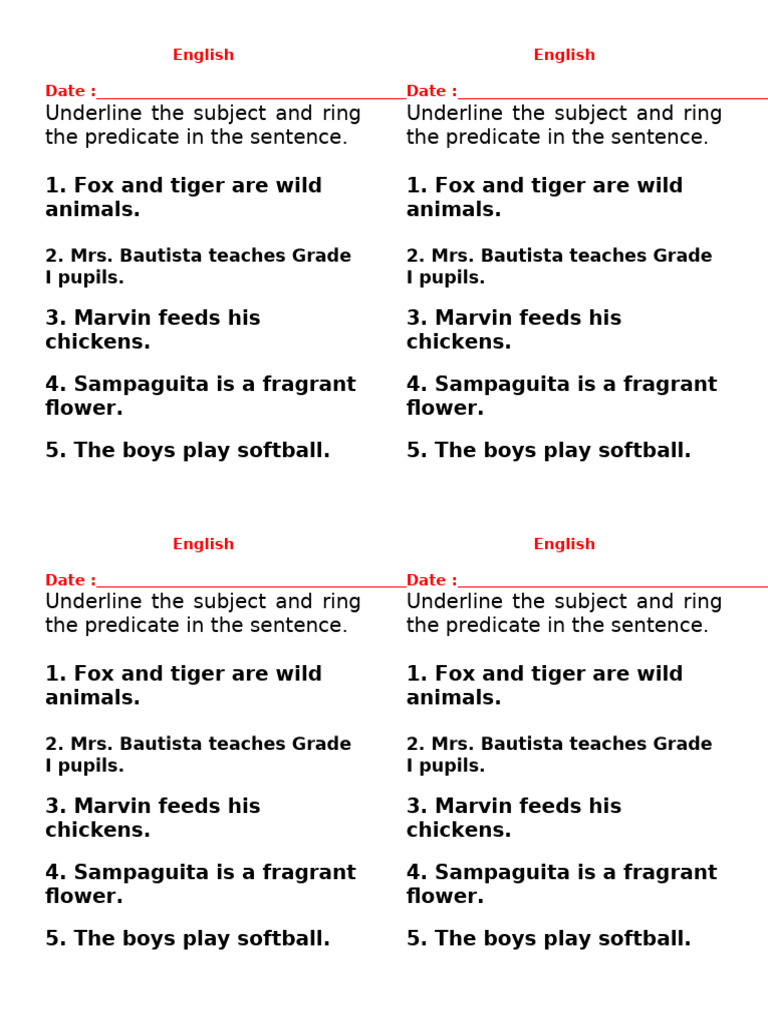 English Subject and Predicate | PDF
