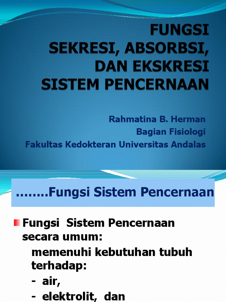 Kuliah 1 Fungsi Sekresi Absorpsi Dan Ekskresi SP | PDF