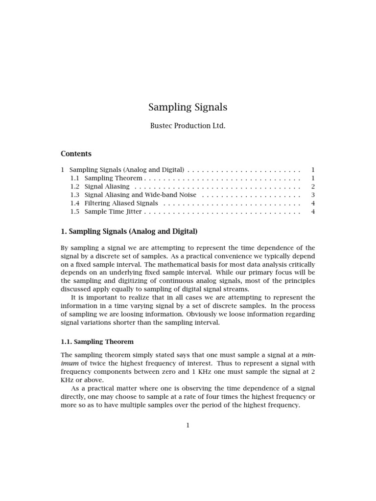 Sampling Signals: Bustec Production LTD | PDF | Sampling (Signal Processing) | Bandwidth (Signal ...