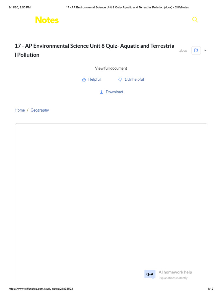17 - AP Environmental Science Unit 8 Quiz - Aquatic and Terrestrial ...