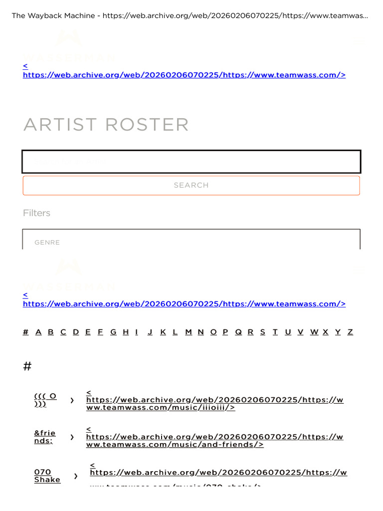 Music Artist Roster - Wasserman | PDF