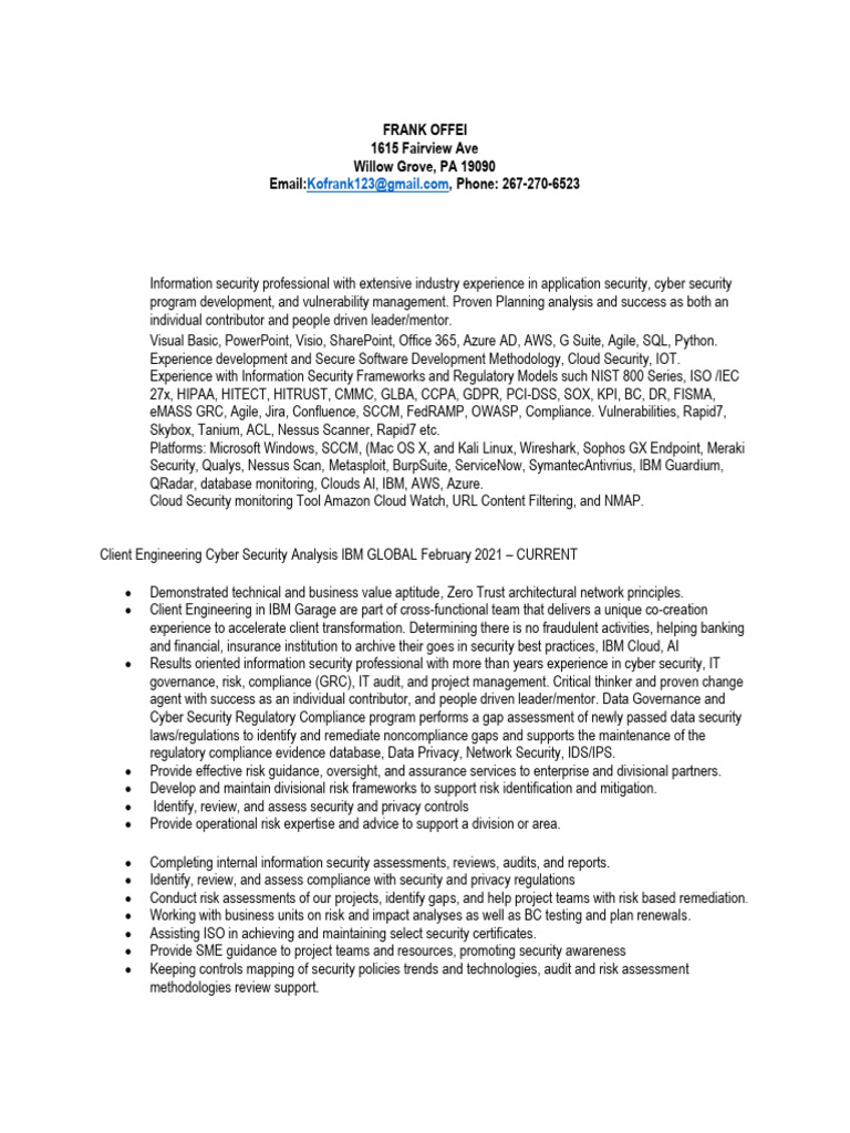 Frank Offei Resume04122023 | PDF | Computer Security | Security