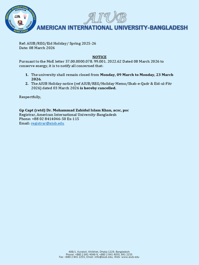 Holiday Memo Eid and Govt Decl Holiday 2026 (1) | PDF