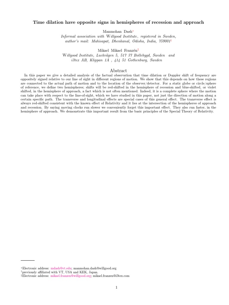 Time Dilation Have Opposite Signs in Hemispheres of Recession and ...