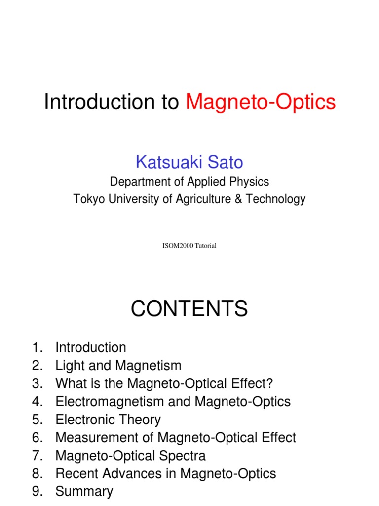 Magneto-Optics Tutorial Guide | PDF | Condensed Matter Physics | Materials Science