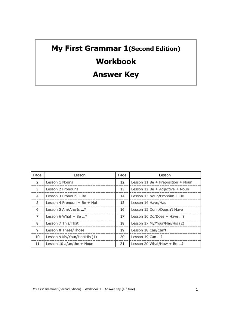 My First Grammar Workbook 1 Answer Key 868 | PDF
