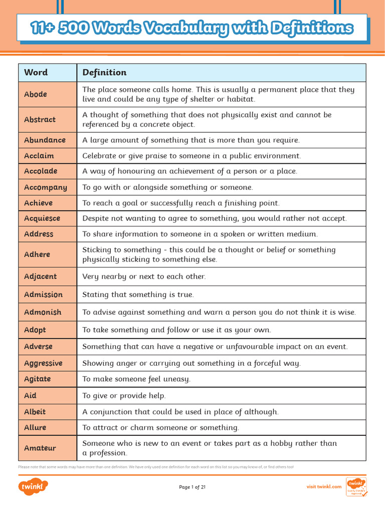 English Vocabulary Words | PDF | Definition | Vocabulary
