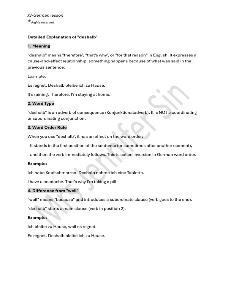Deshalb Student Version | PDF | Sentence (Linguistics) | Clause