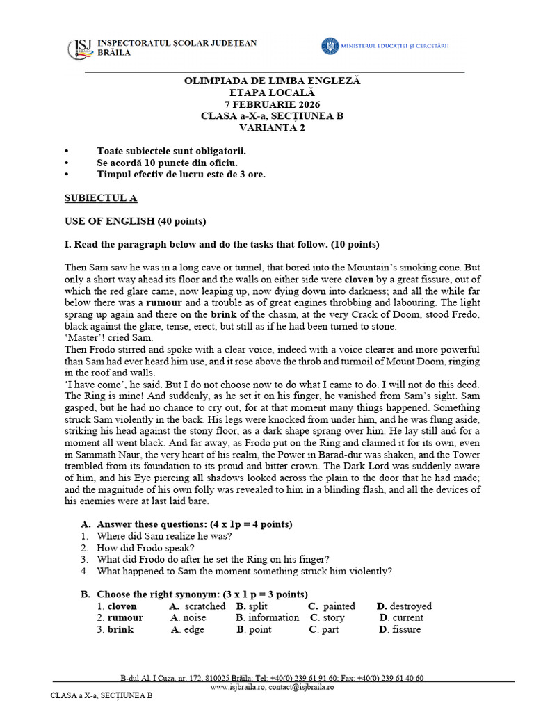 Subiect Clasa 10b v2 | PDF