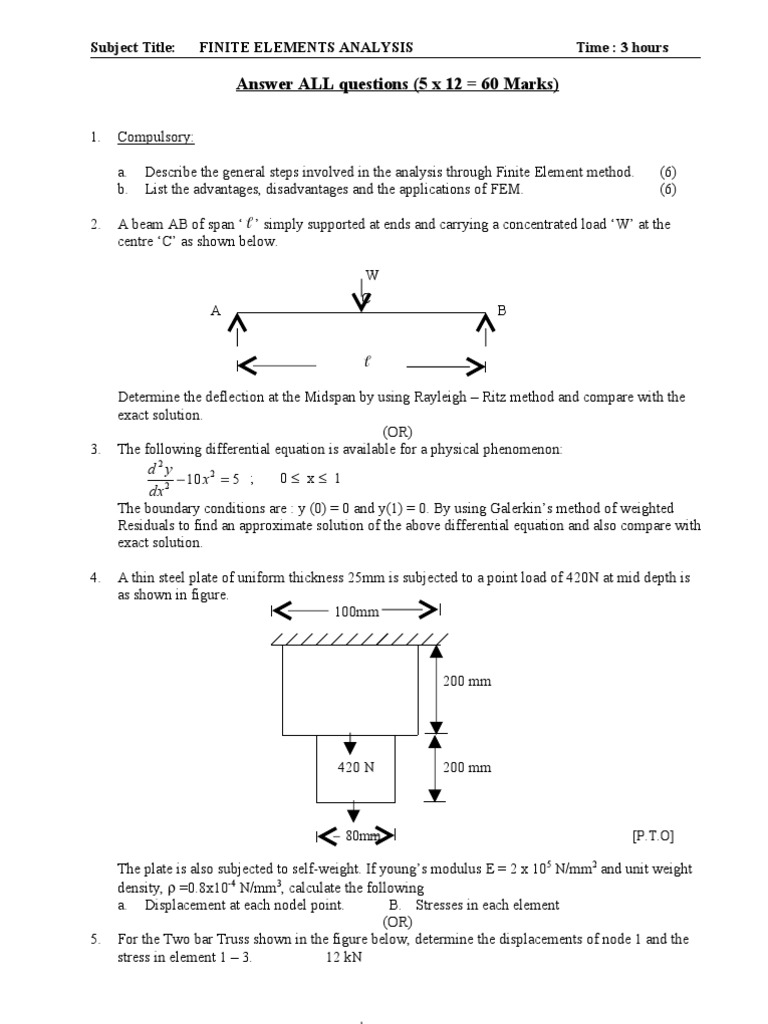 Finite Element Analysis Question Paper | PDF | Finite Element Method | Continuum Mechanics