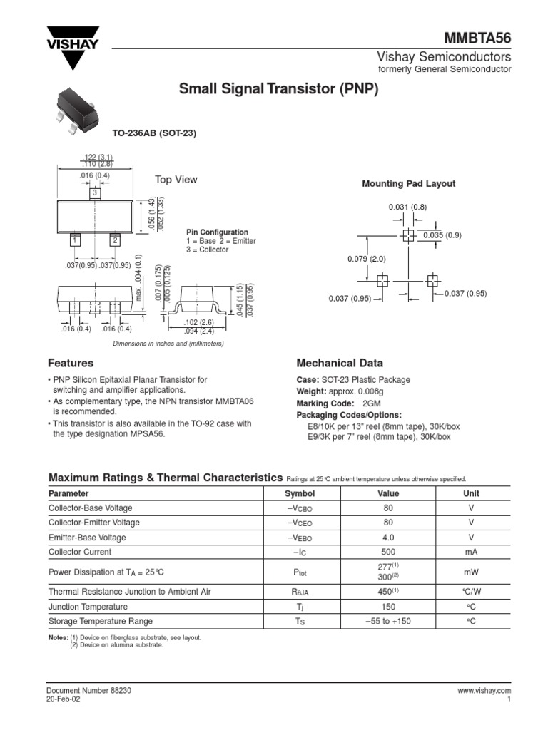 2GM (Mmbta56) | Download Free PDF | Bipolar Junction Transistor ...