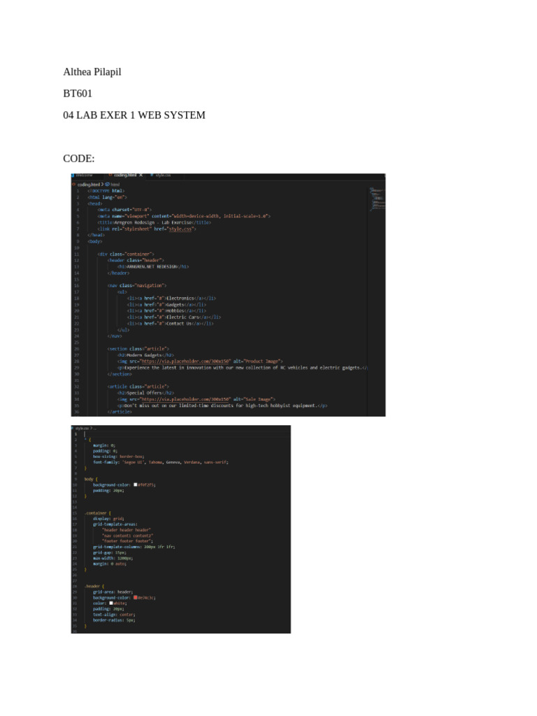 04 Lab Exer 1 Althea Pilapil Web System | PDF