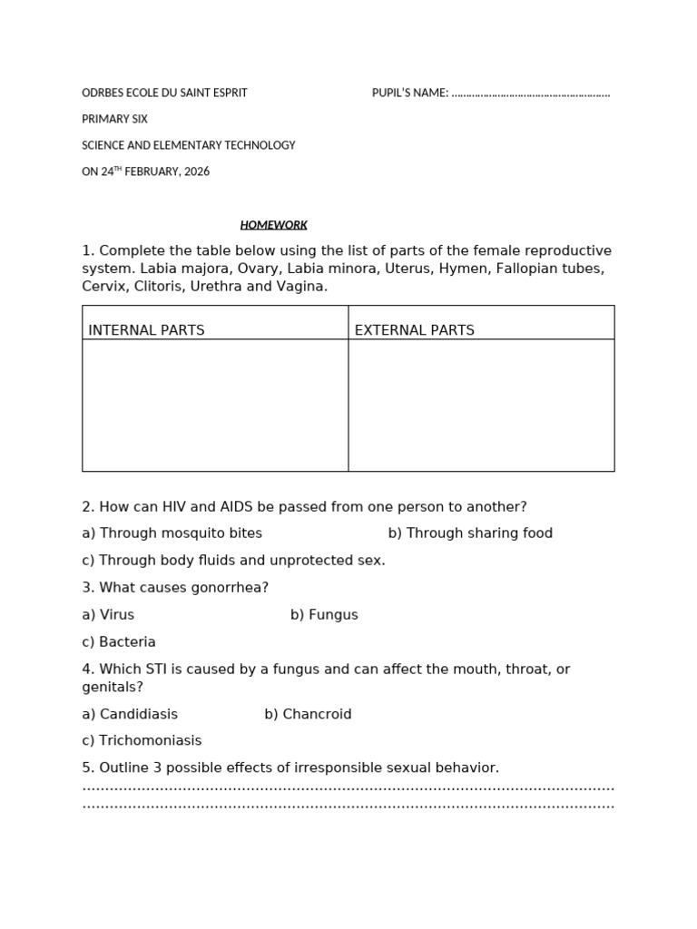 set hw on 24th feb,2026 | PDF | Labia | Electricity