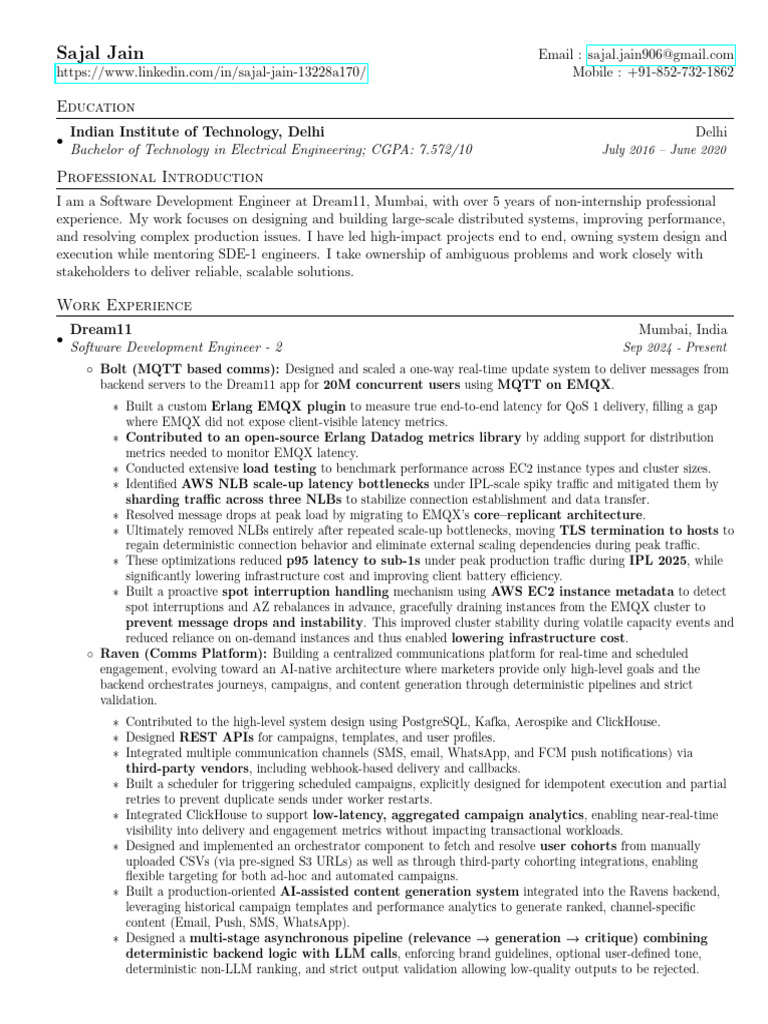 Sajal CV 10th Feb 2026 | PDF | Scalability | Proxy Server